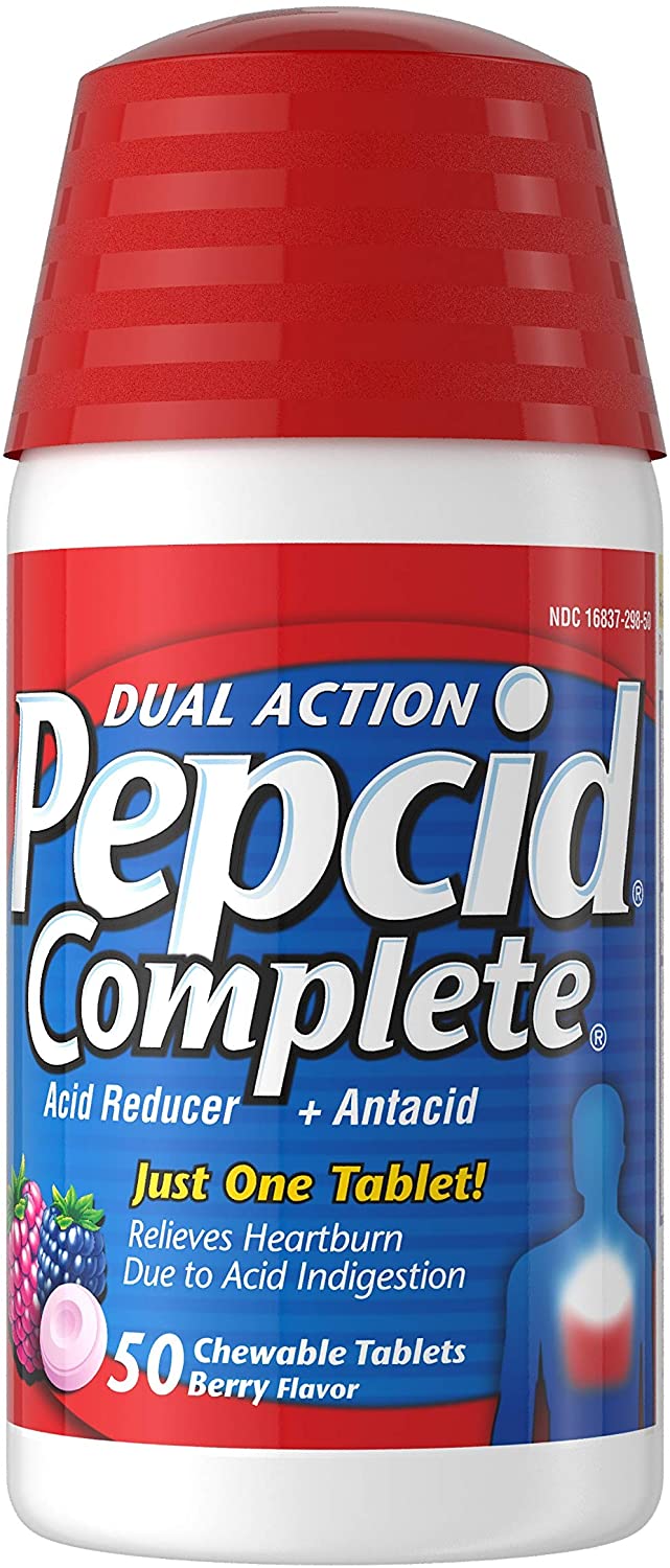 Pepcid Complete Dual Action Acid Reducer + Antacid Berry Flavor, 50 Ch ...