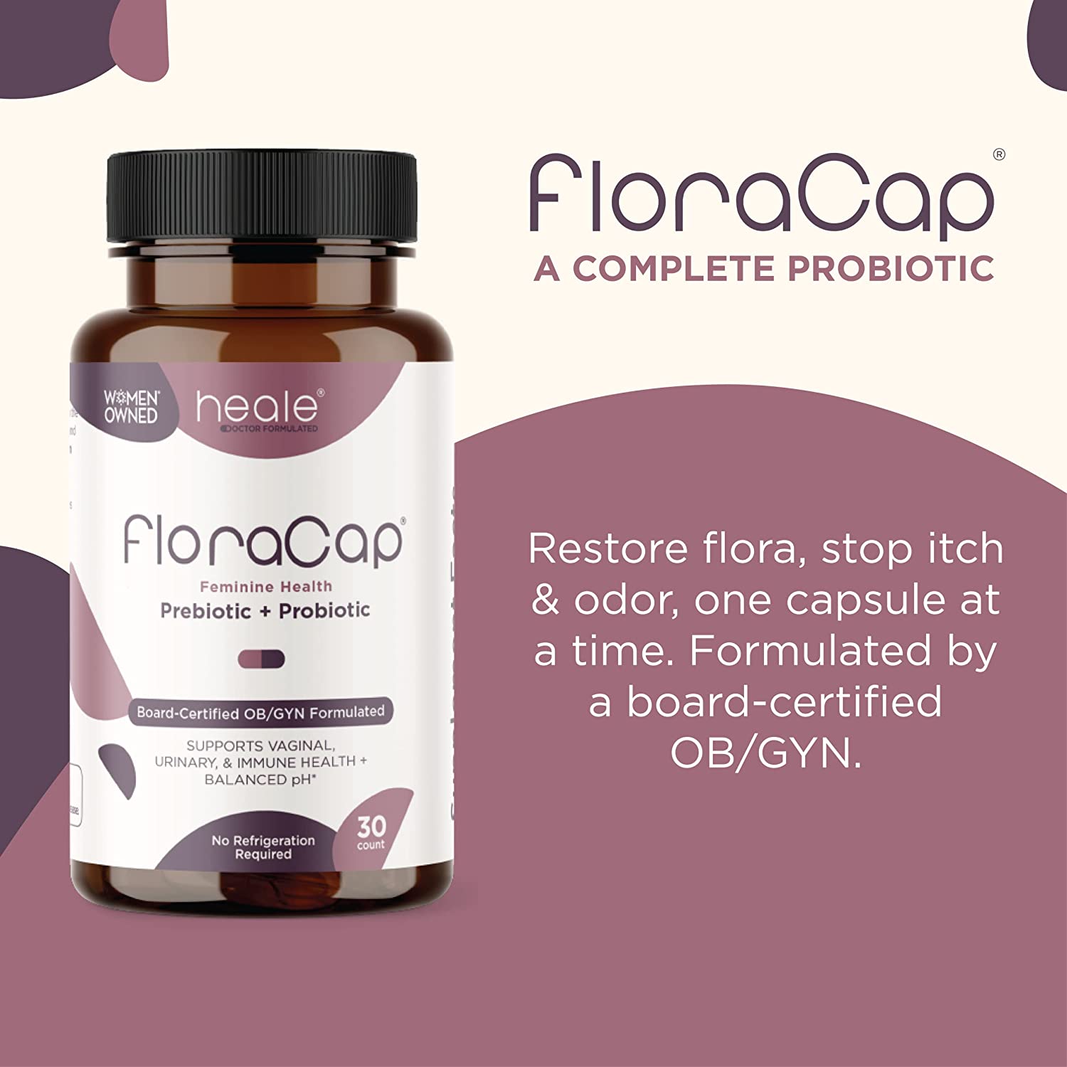 Heale Flora Cap Feminine Health Prebiotic + Probiotic Reduce Odor Itch ...
