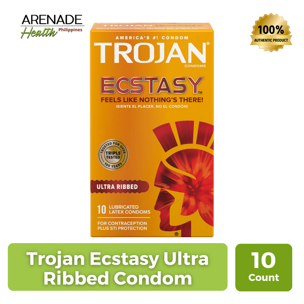 Trojan Ecstasy Ultra Ribbed Lubricated Latex Condom 10 Count – arenade.ph