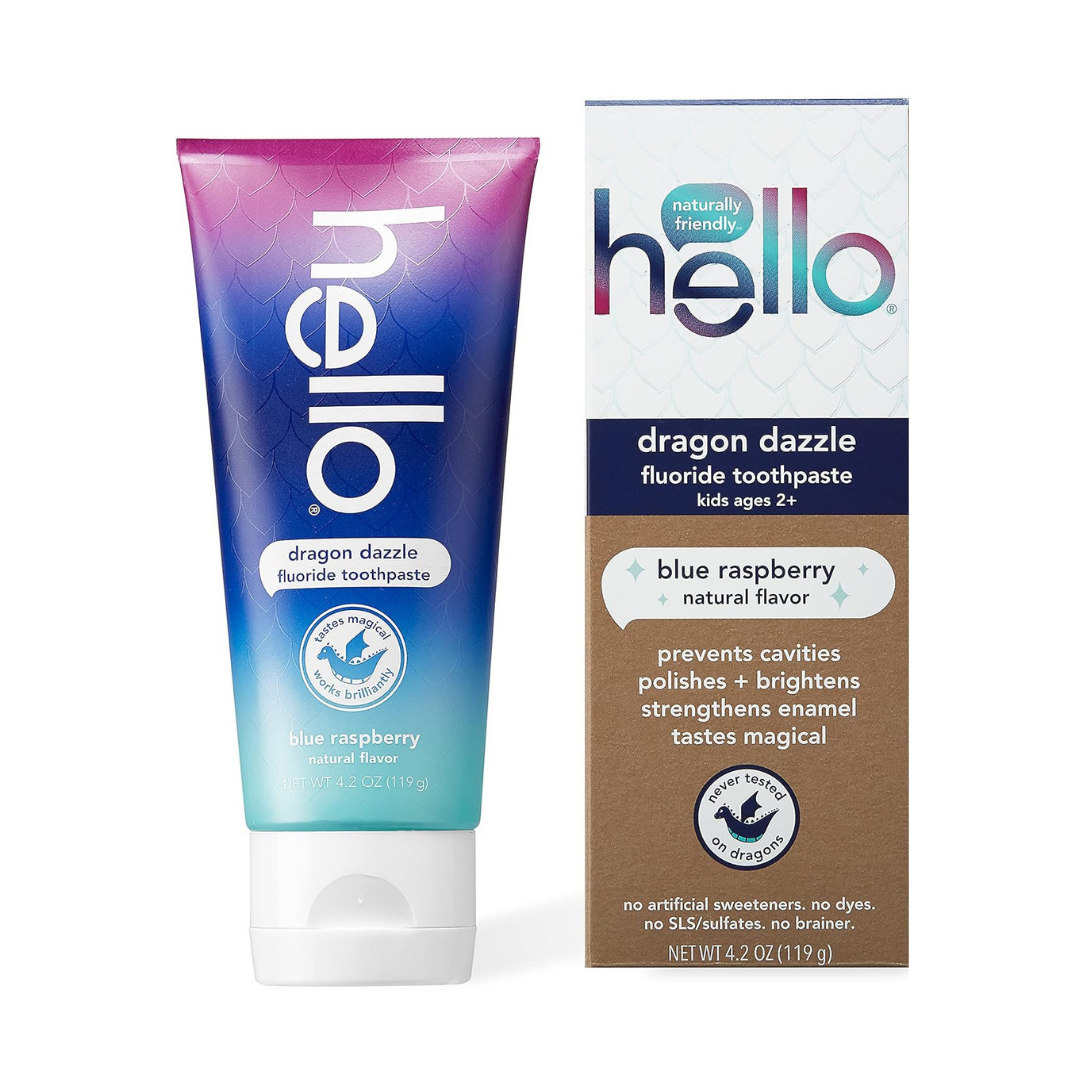 Hello Dragon Dazzle Fluoride Toothpaste Blue Raspberry For Kids Ages 2 ...