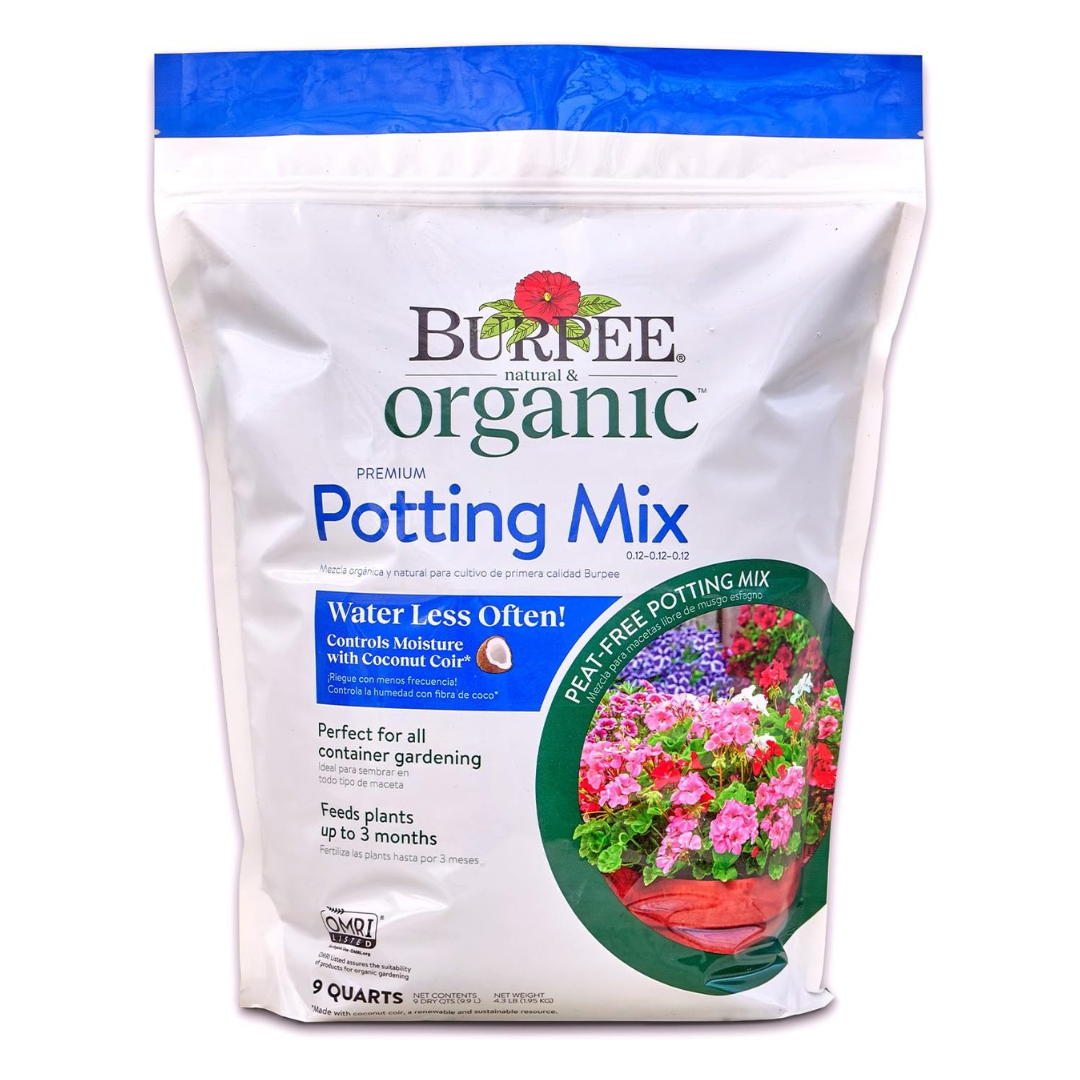 Burpee Natural & Organic Premium Peat-Free Potting Mix 9 Quarts / 1.95 ...