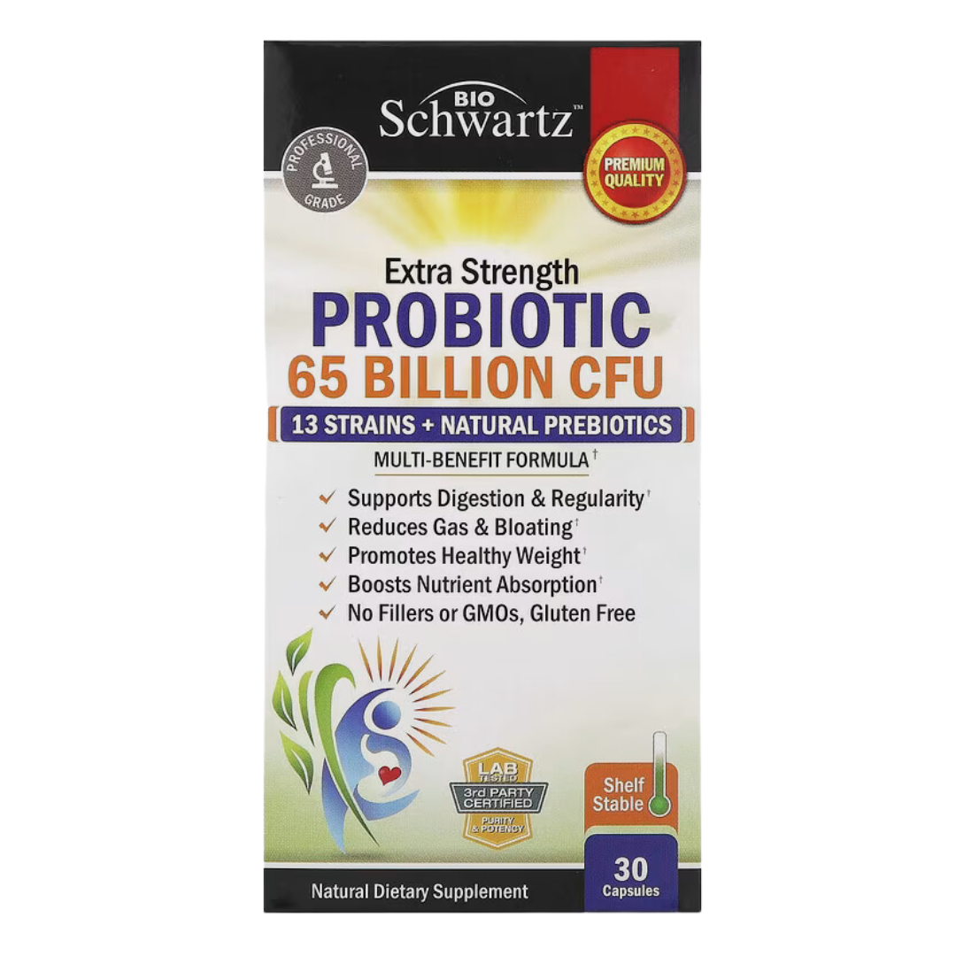 Bio Schwartz Extra Strength Probiotic 65 Billion CFU 13 Strains + Natu ...
