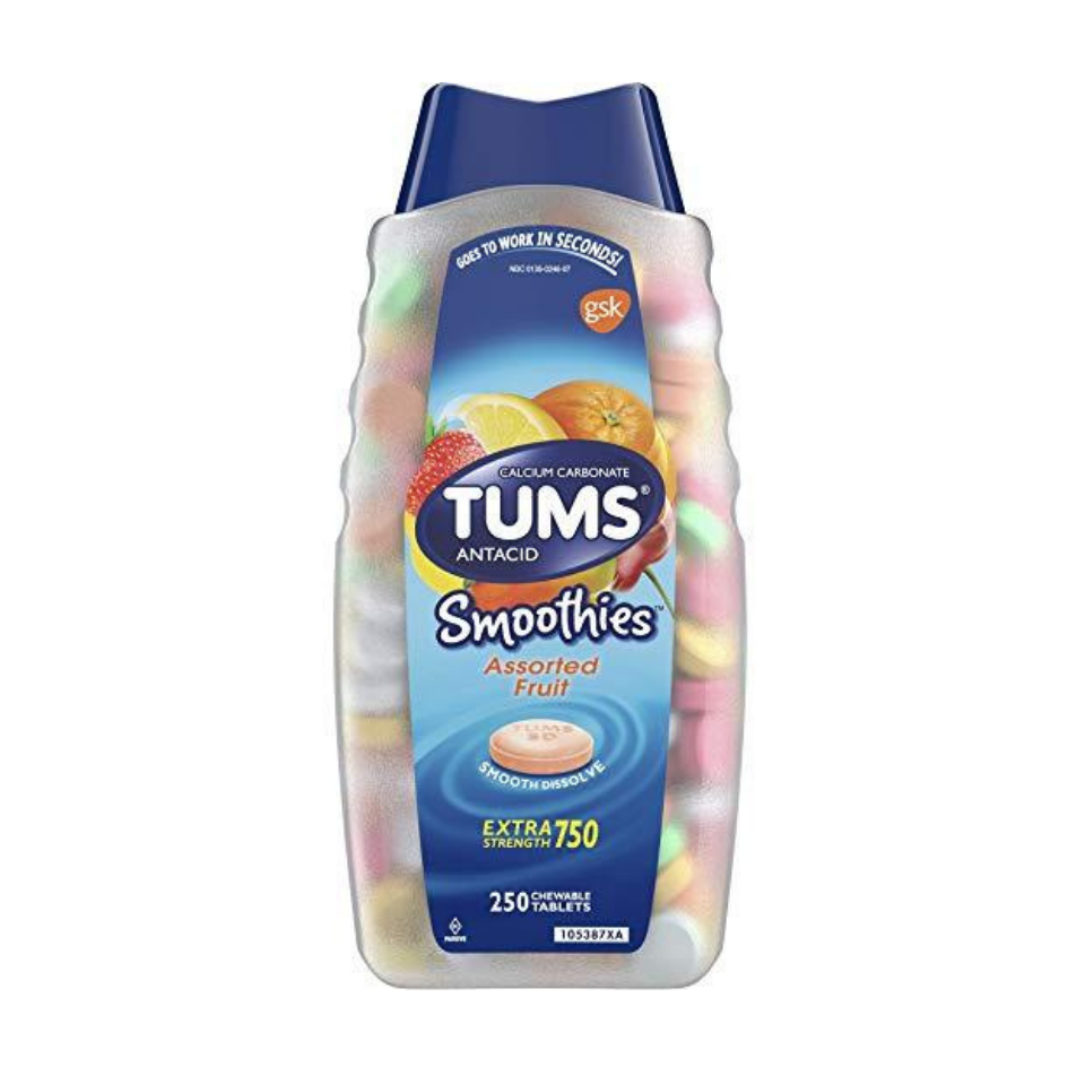 TUMS Antacid Smoothies Assorted Fruit Extra Strength 750 250ChewTabs ...