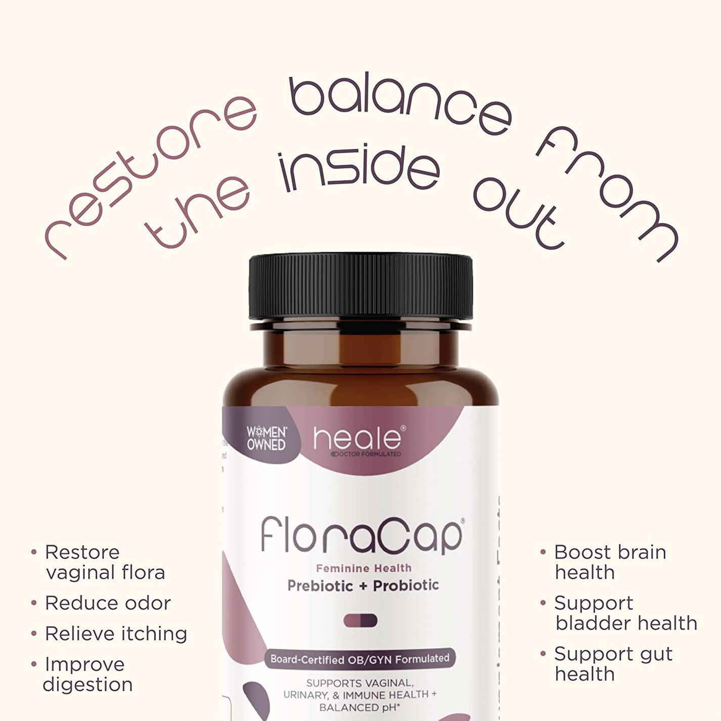 Heale Flora Cap Feminine Health Prebiotic + Probiotic Reduce Odor Itch ...