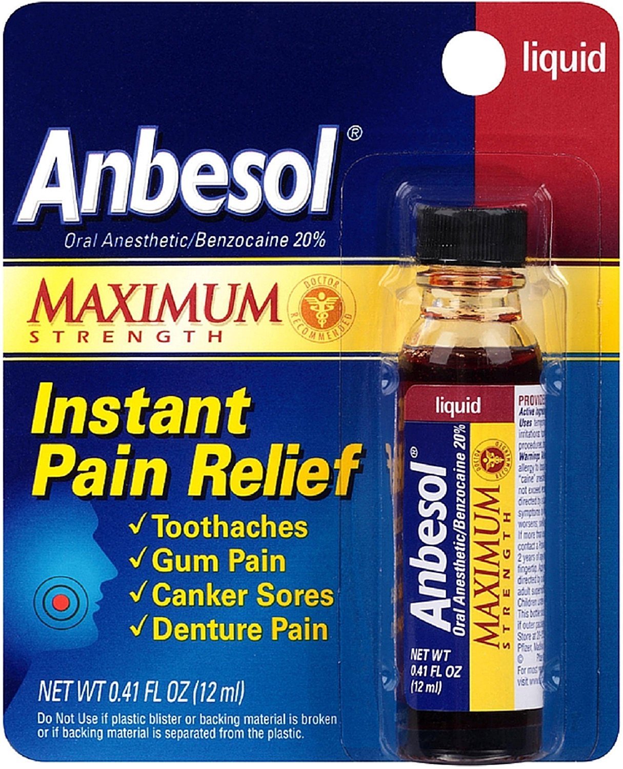 Anbesol Maximum Strength Instant Relief Liquid, 0.41 Fl Oz / 12ml ...