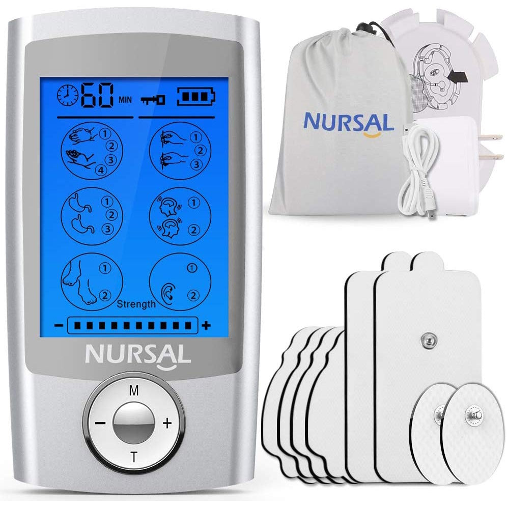 NURSAL EMS TENS Unit Muscle Stimulator with 8 Electrode Pads Rechargea ...