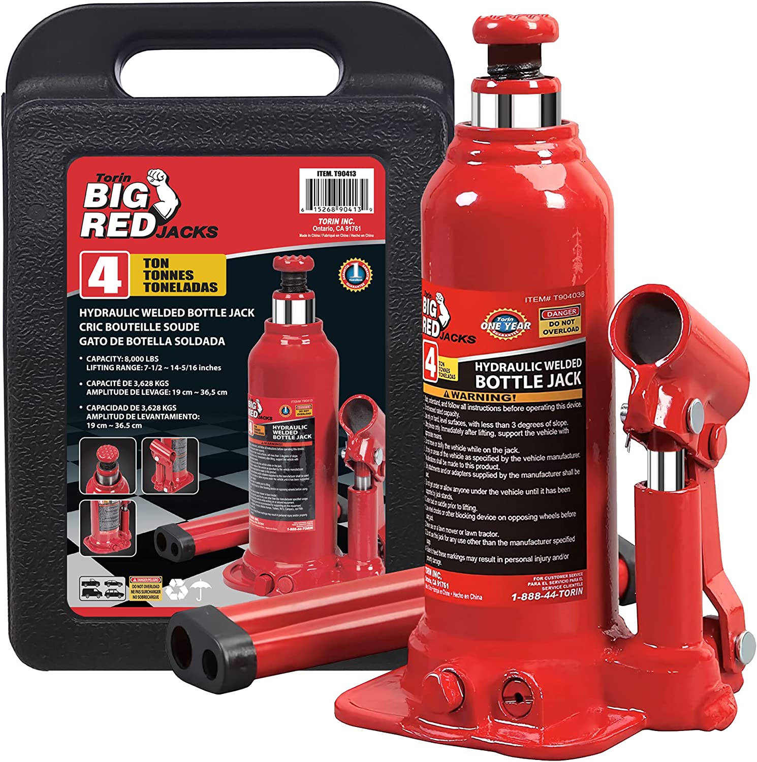 Torin Big Red Jacks Hydraulic Welded Bottle Jack 8,000 lb Capacity T90 ...
