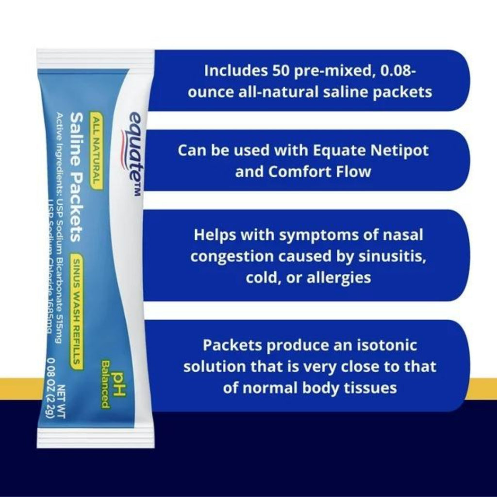 Equate All Natural Saline Packets Sinus Wash Refills Nasal Congestion ...